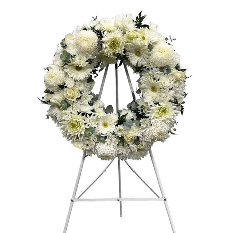 Mixed White Seasonal Funeral Wreath | Abdo Florist